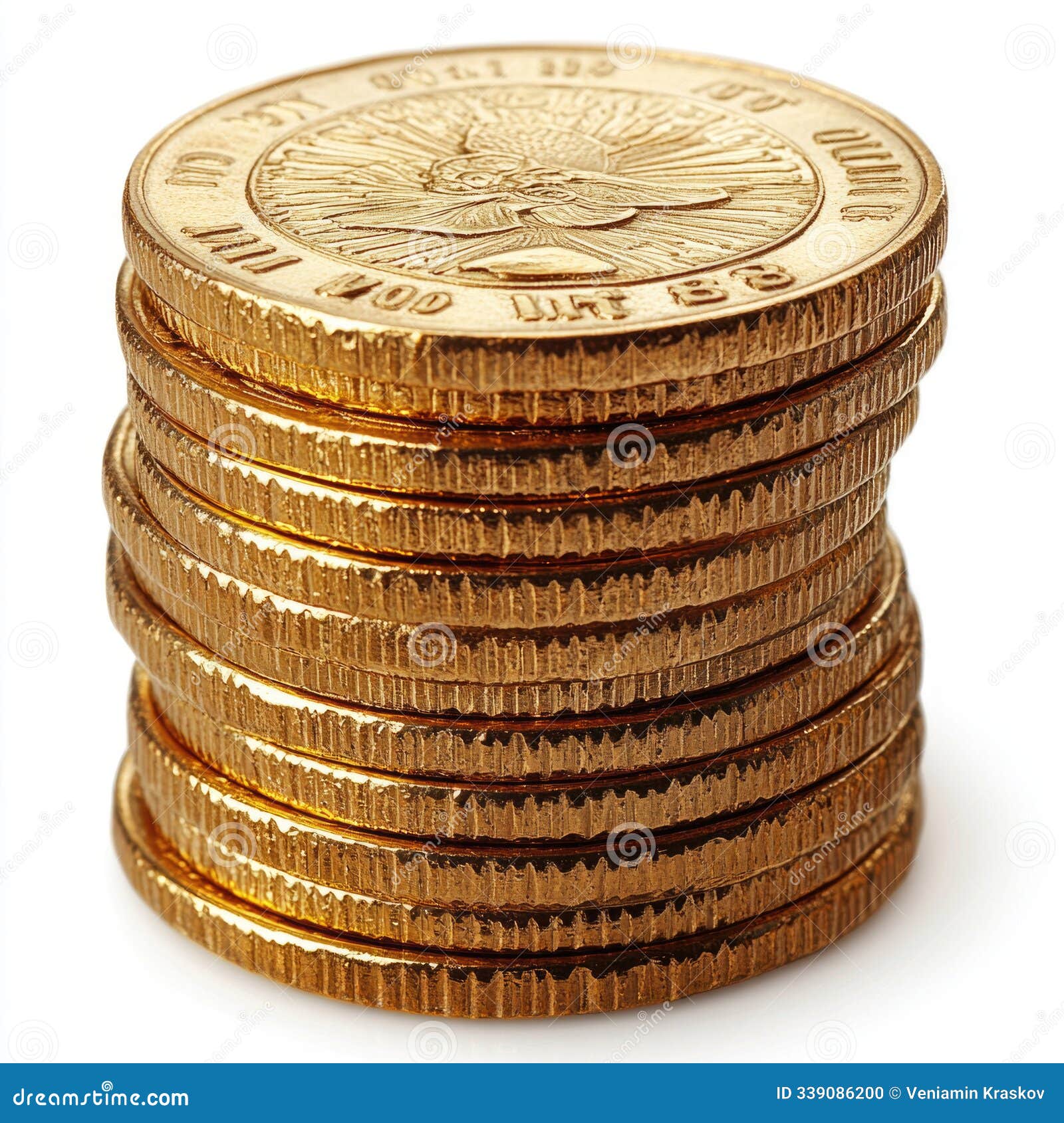 Side View Of A Stack Of Gold Coins Isolated On A White Background ...