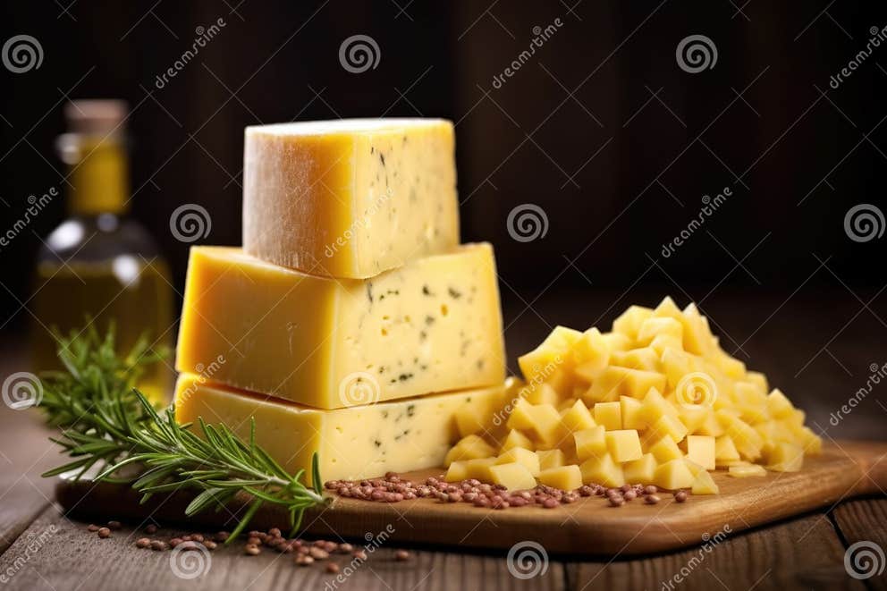 Side View of Stacked Cheese with Detailed Texture Stock Photo - Image ...