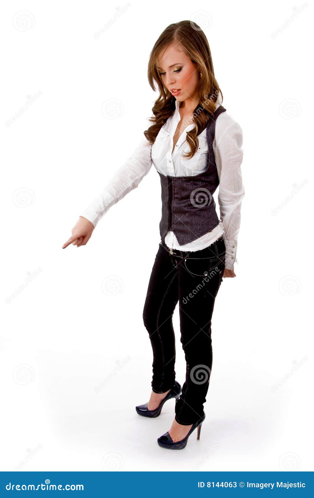 Side View of Standing Woman Pointing Stock Image - Image of gesture ...