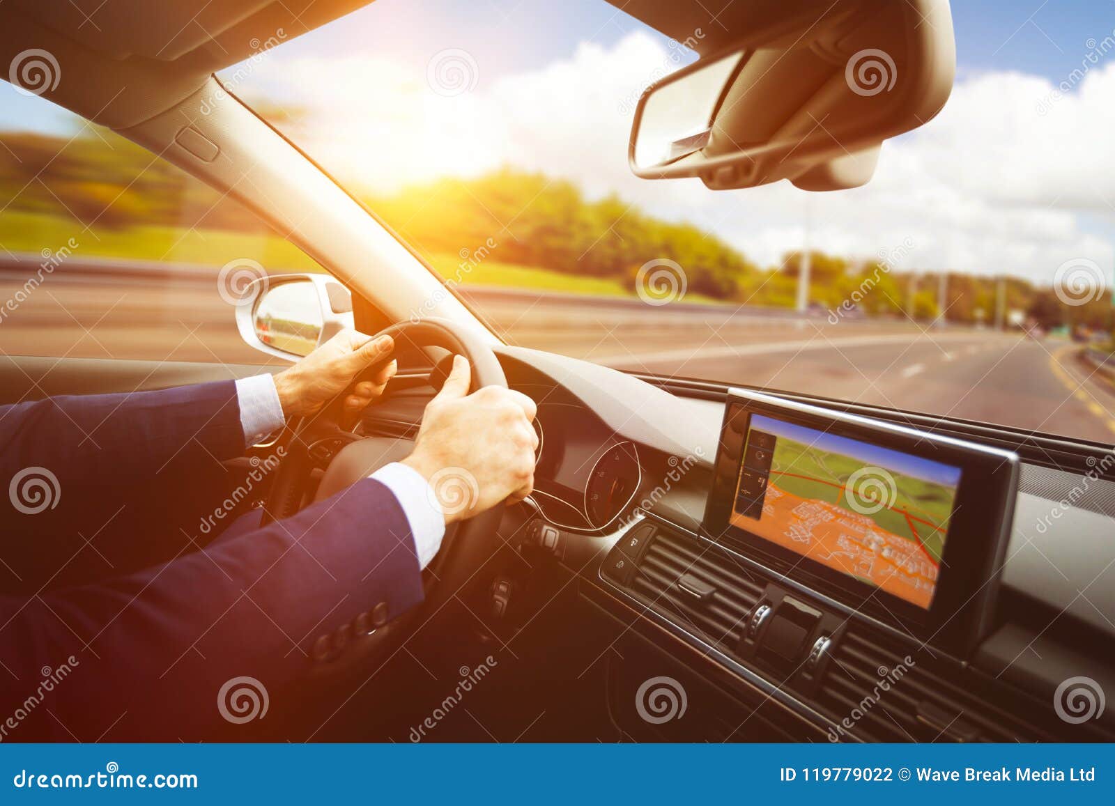 Side View of Steering Wheel and Navigation System Stock Photo - Image ...