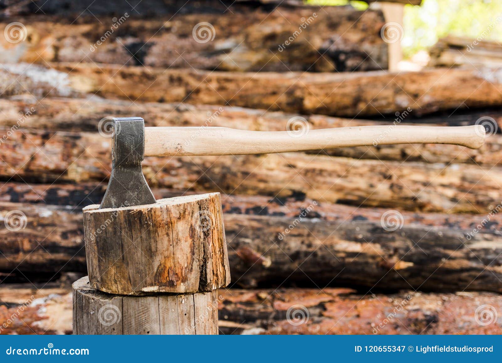 Side View of Sticking Axe in Log Stock Image - Image of logs, focus ...