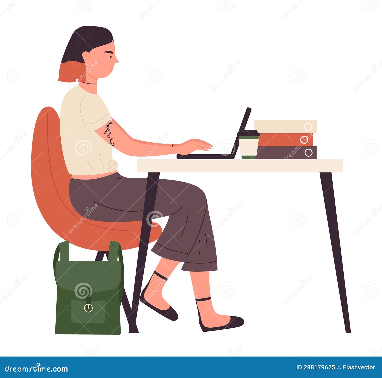 Side View of Student Girl at Table Stock Vector - Illustration of ...