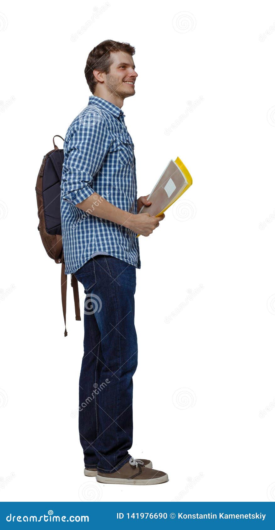 Side View of a Student . the Guy with the Backpack and Textbooks Stock ...