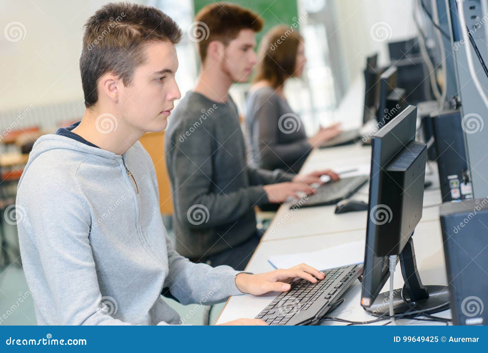 Side View Students in Computer Class Stock Image - Image of higher ...