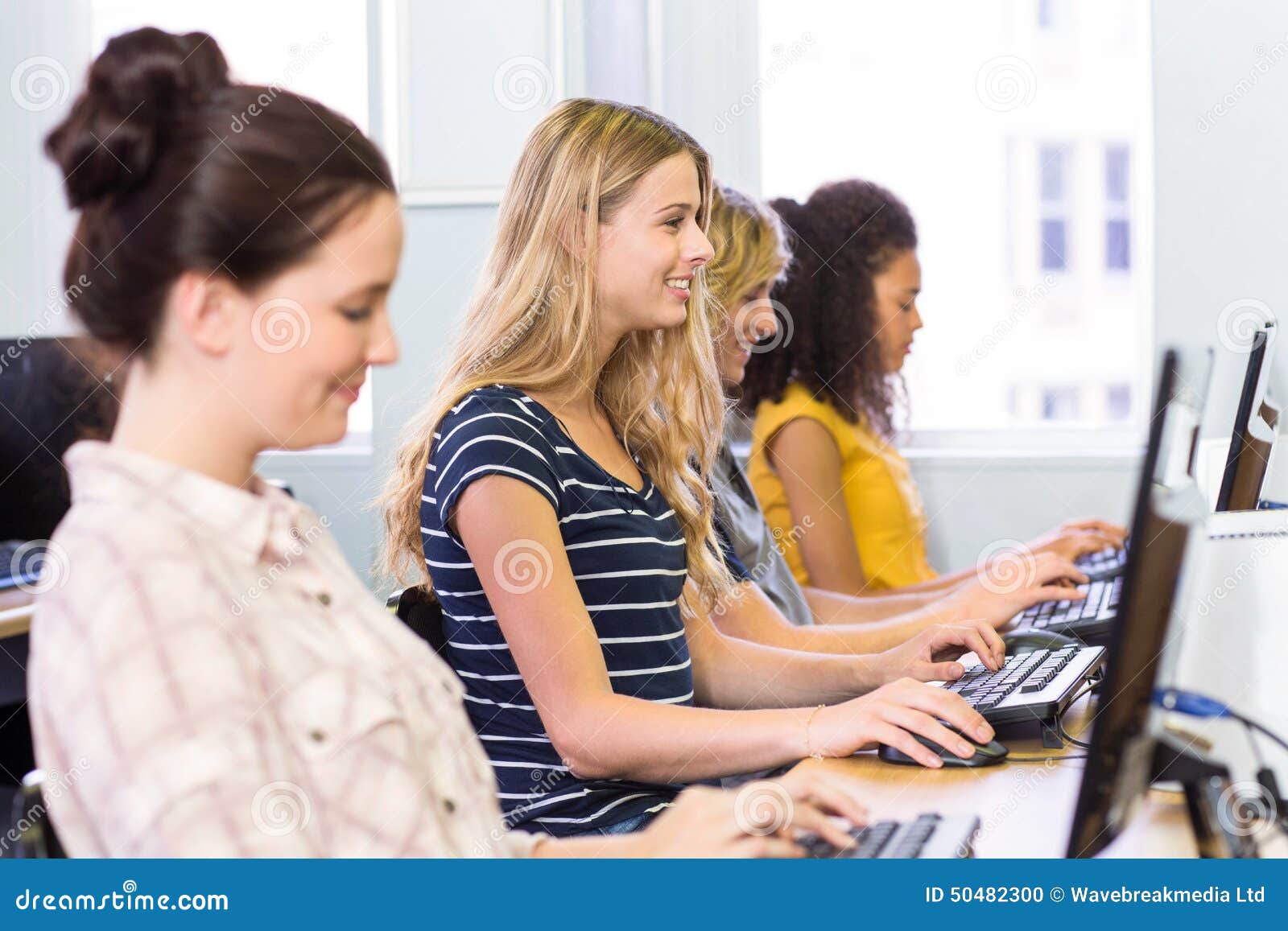 Side View of Students in Computer Class Stock Photo - Image of school ...