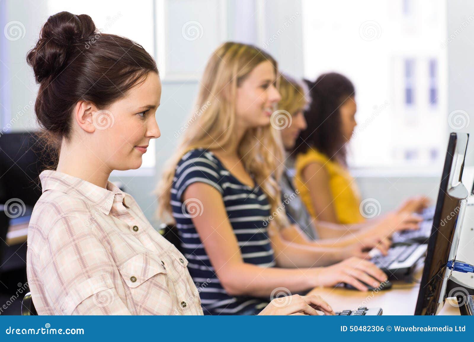 Side View of Students in Computer Class Stock Photo - Image of indoors ...