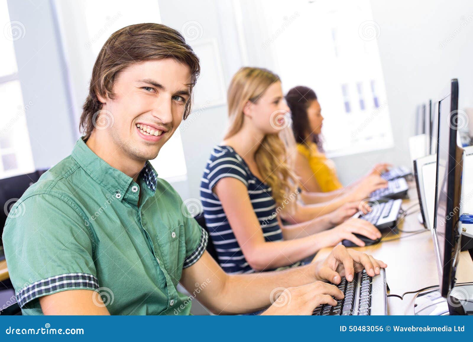 Side View of Students in Computer Class Stock Photo - Image of ...