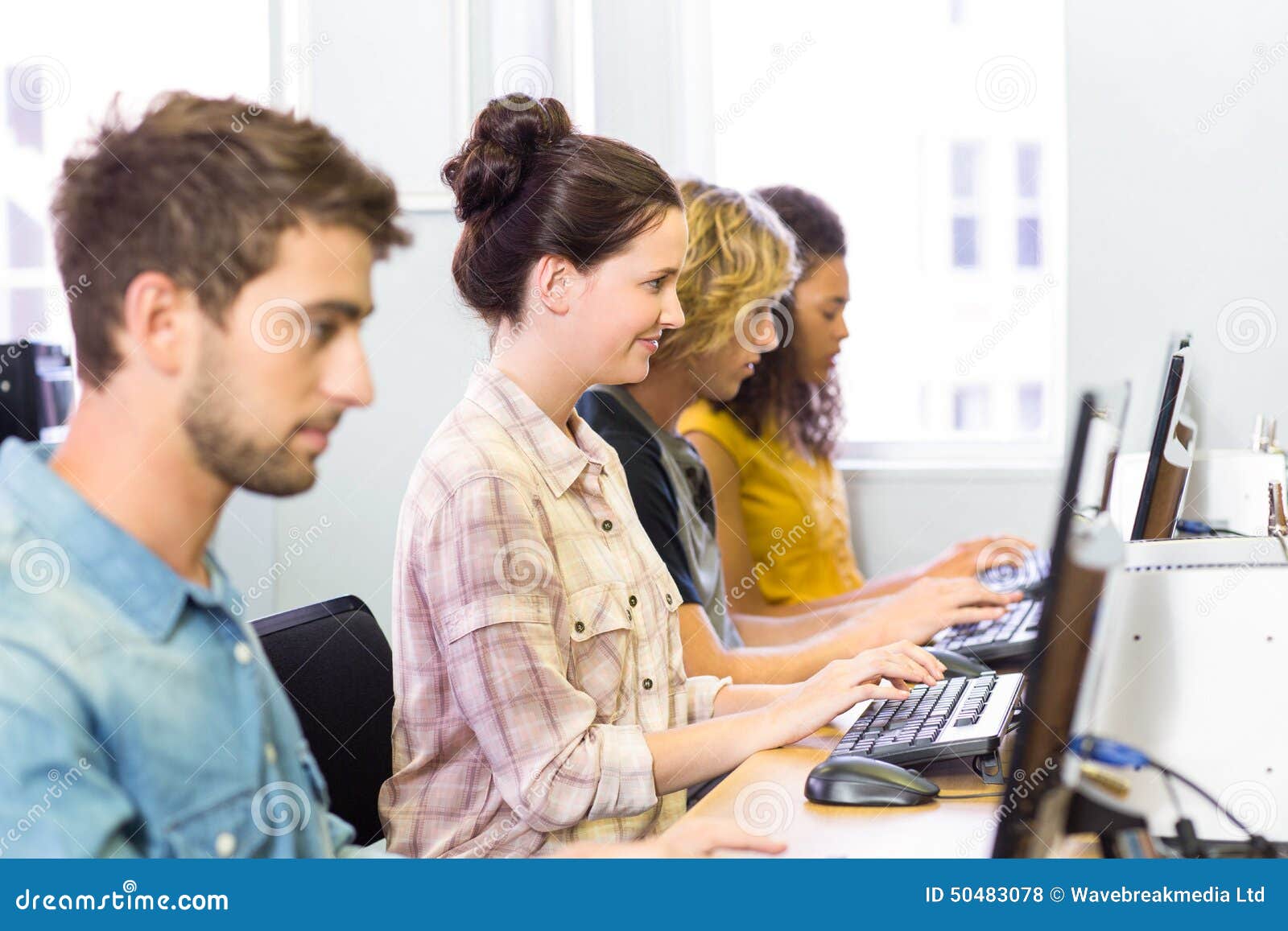 Side View of Students in Computer Class Stock Photo - Image of mouse ...