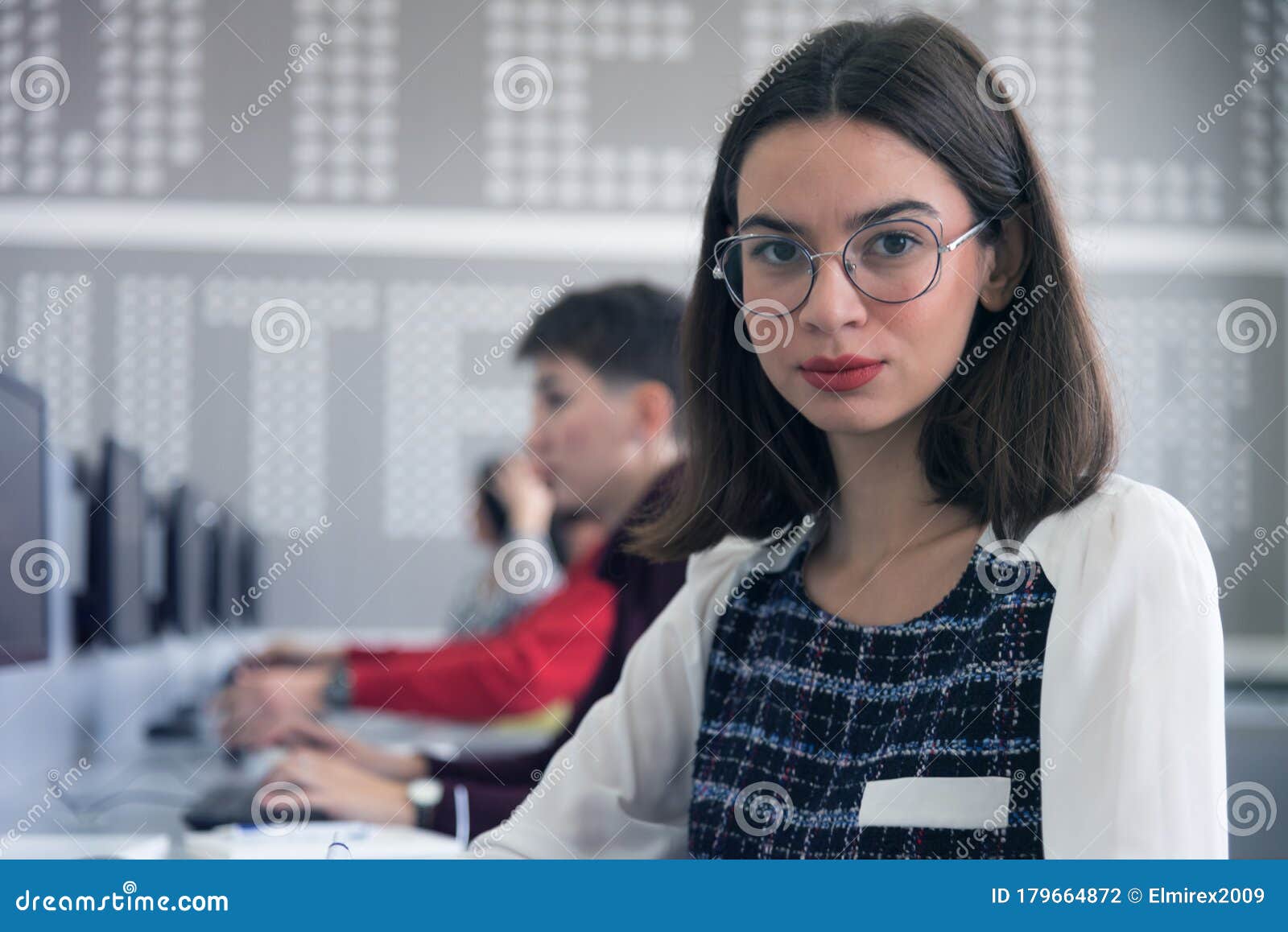 Side View of Students Using Computer in Lab. it Student Looking and ...