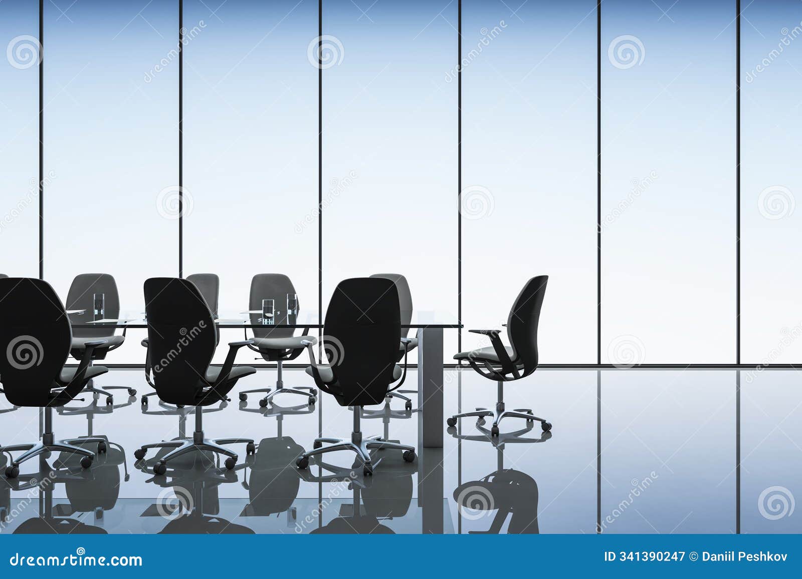 Side View on Stylish Conference Table Surrounded by Dark Chairs in ...