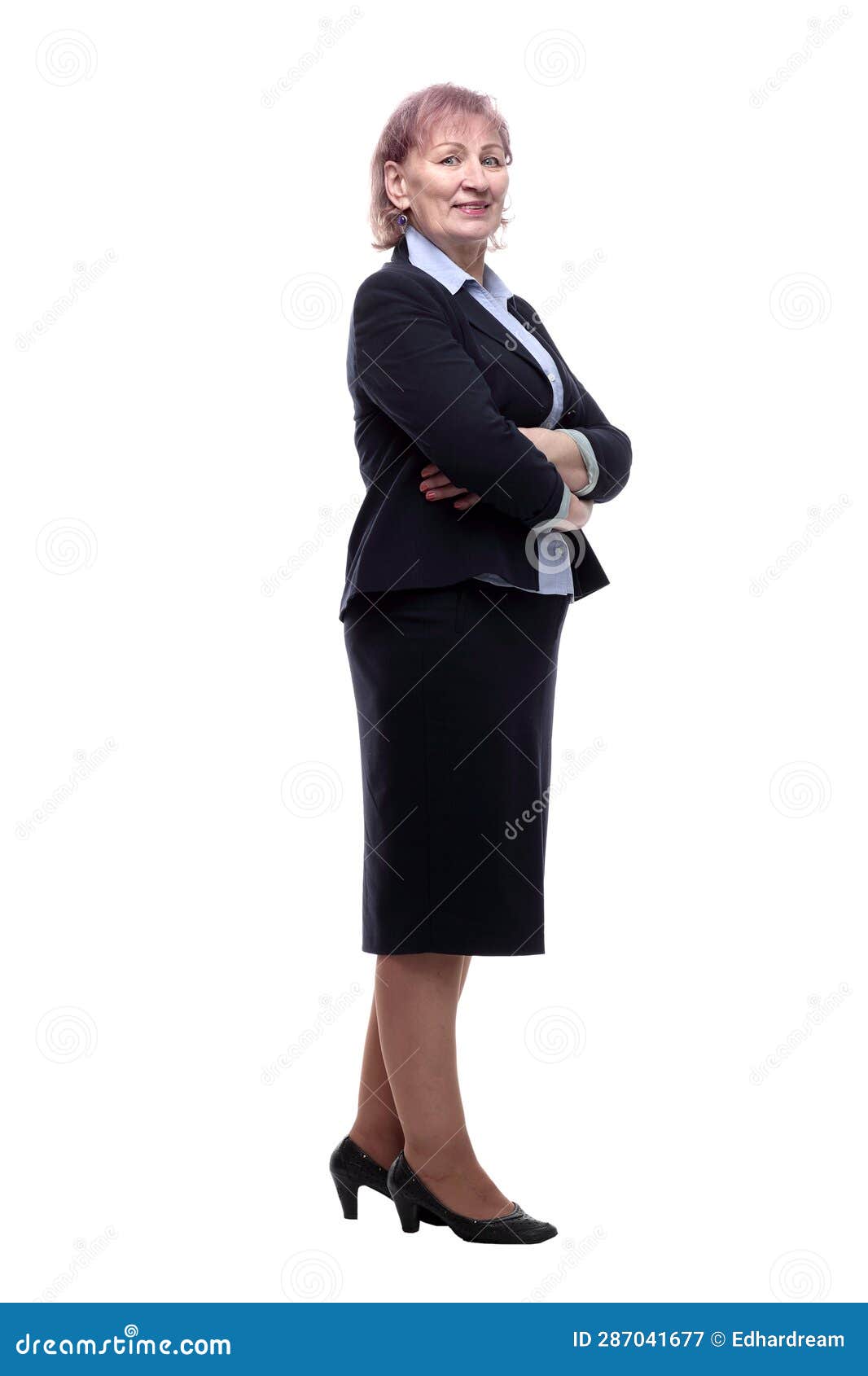 Successful Business Lady Looking at a White Screen. Isolated on a White ...