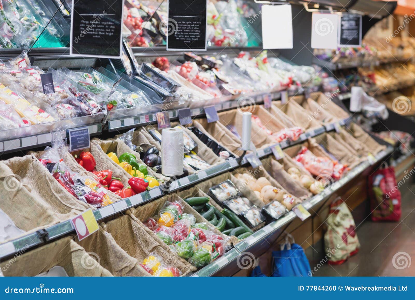 Side View of Supermarket Shelves Stock Photo - Image of consumerism ...