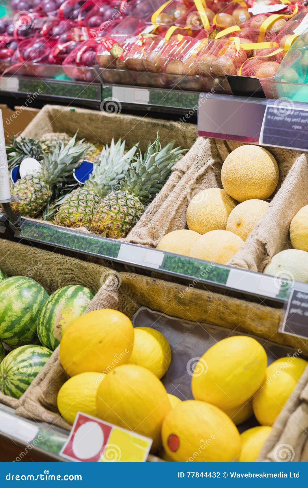 Side View of Supermarket Shelves Stock Photo - Image of commodity ...