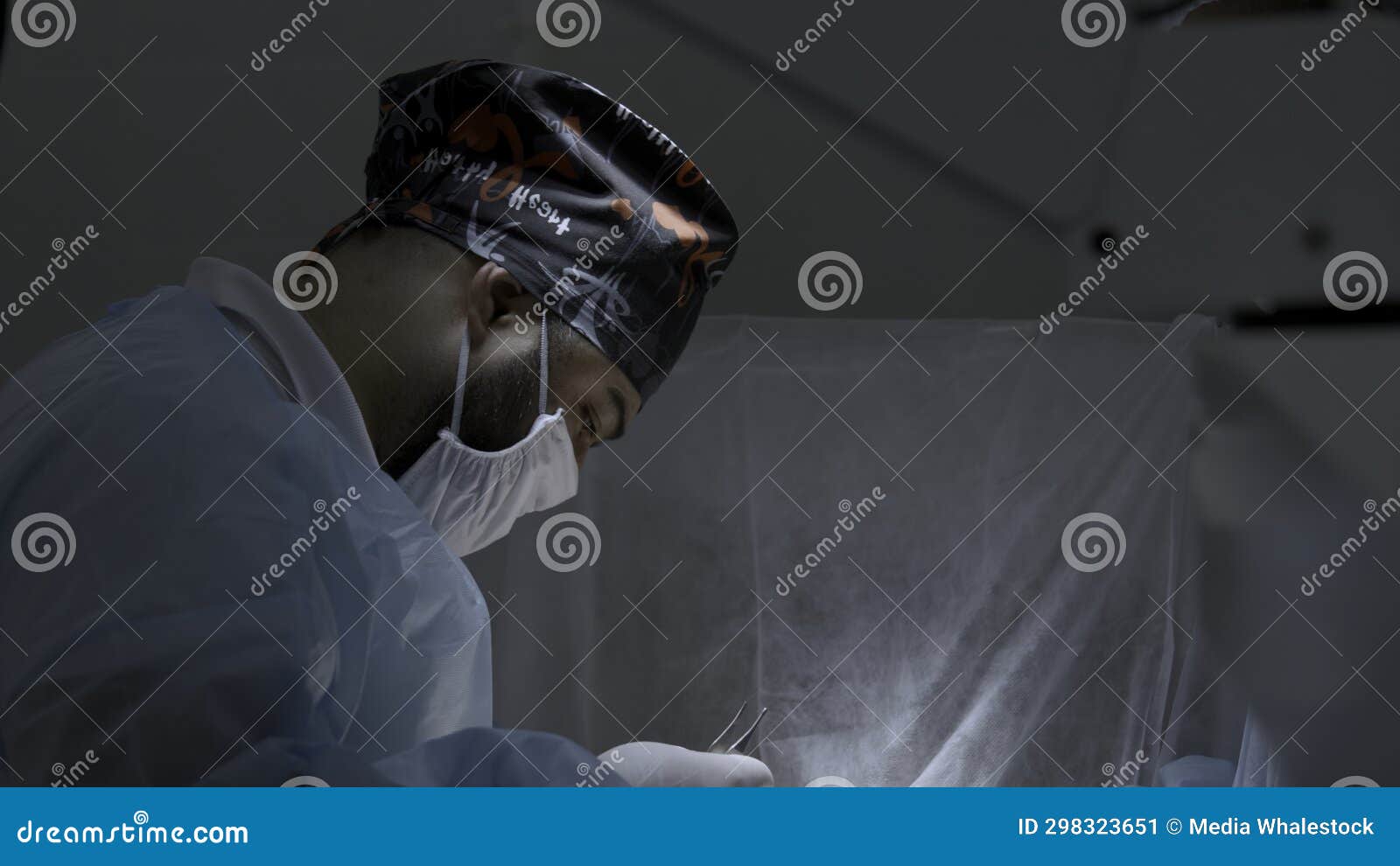 Side View of a Surgeon at Work in Operating Room. Action. Medical ...