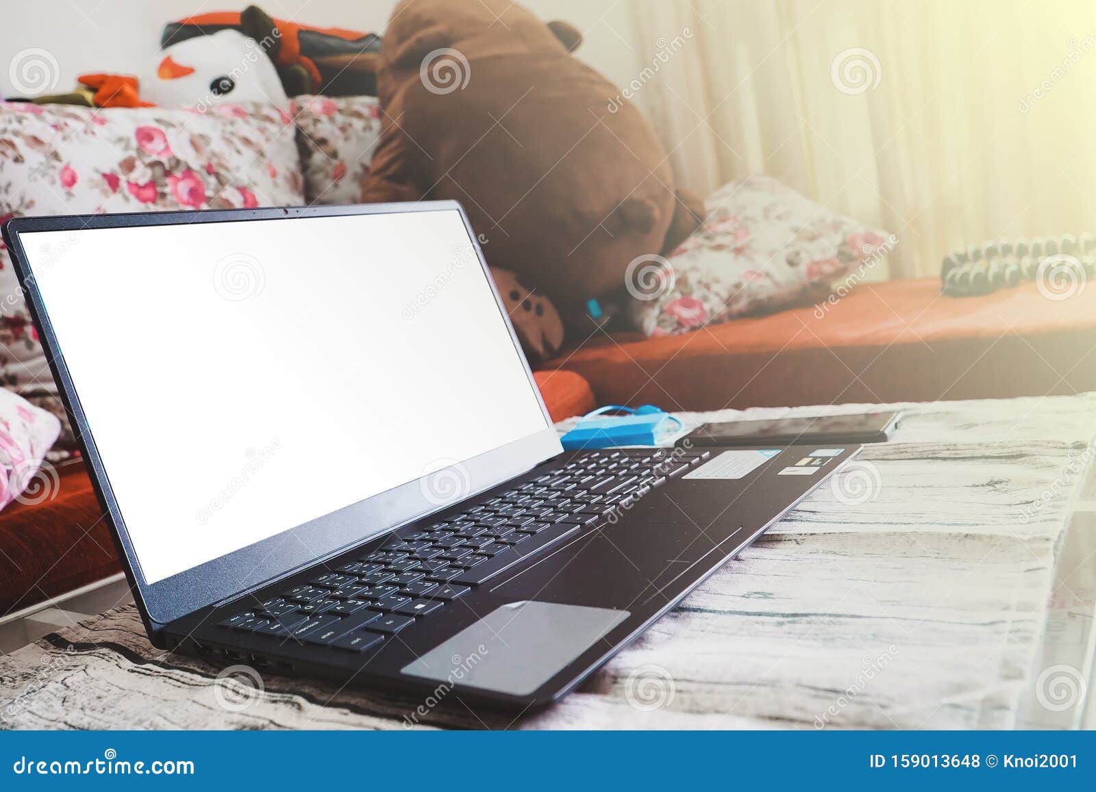 Side View on a Table with a Laptop with a Phone. Stock Photo - Image of ...
