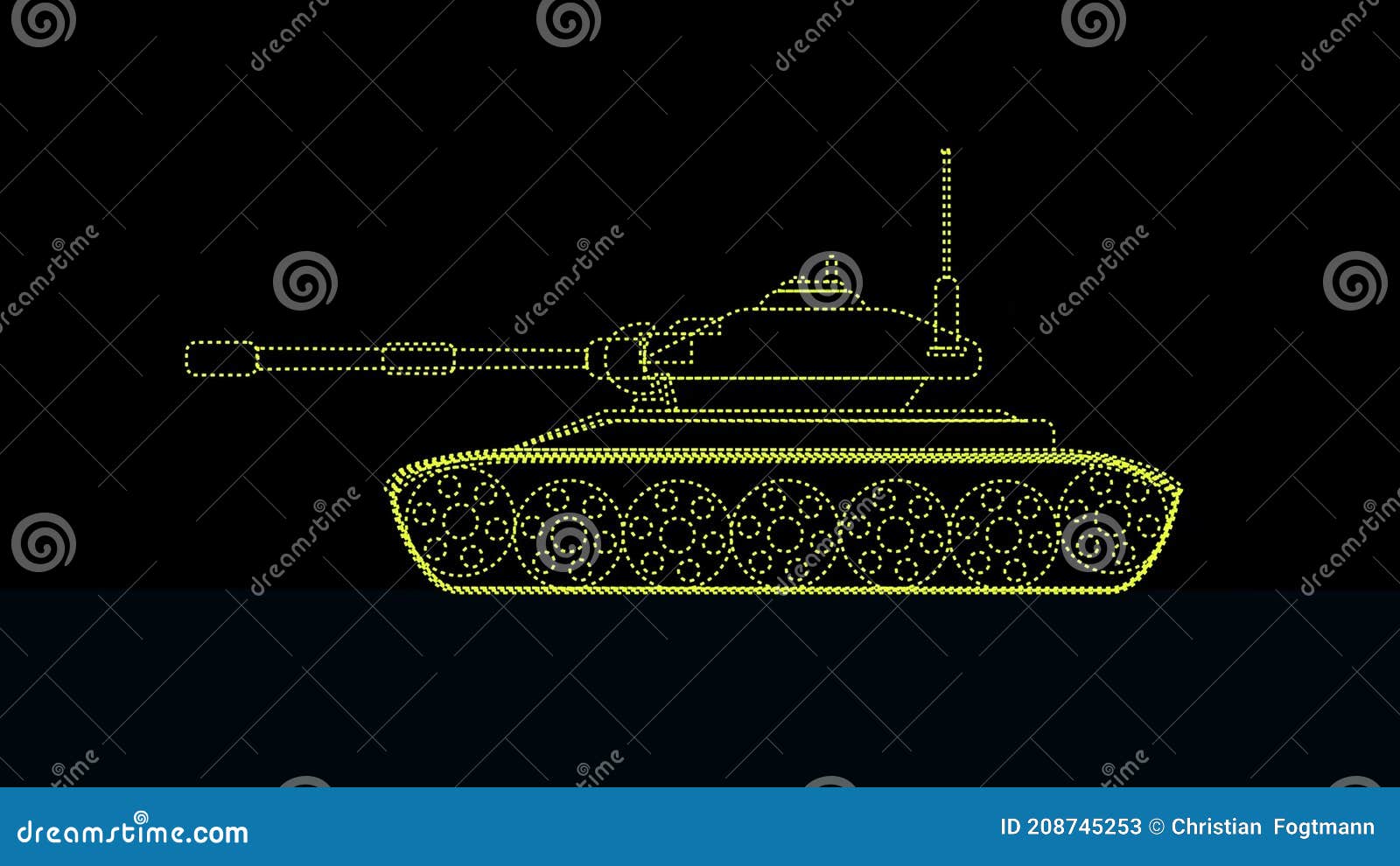 Side View of a Tank Driving on a Road Animation Yellow Dashed Outline ...