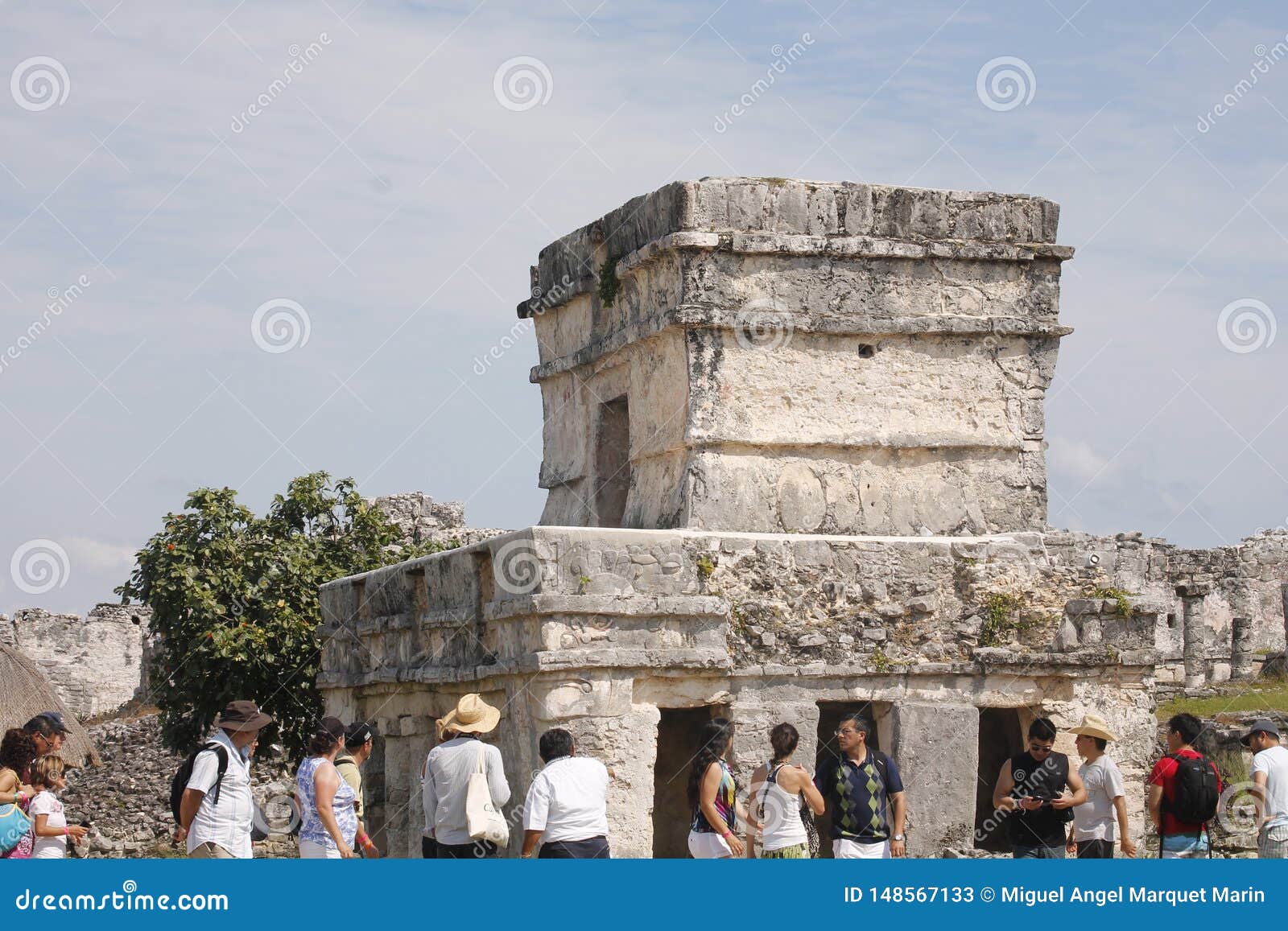 Side View of Temple and Tourists at Tulum, Mexico Editorial Stock Photo ...