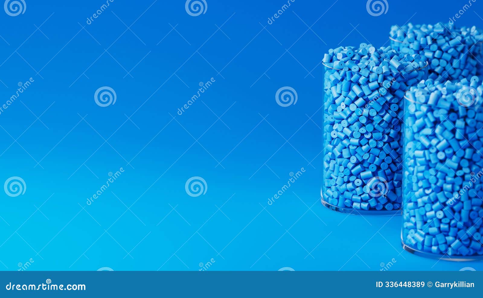 Side View on Three Glasses with Blue Plastic Polypropylene Granules ...