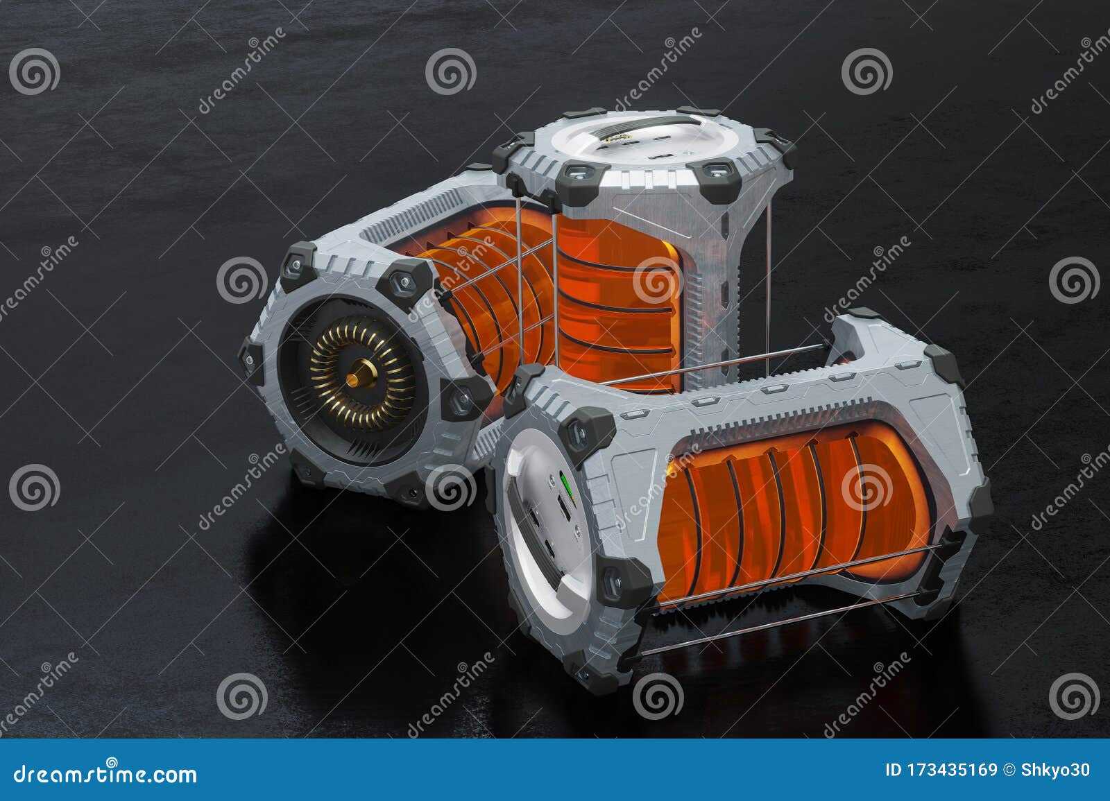 2 SciFi Hexagonal Power Tank Straight Put On Base And 1 On Its Side ...