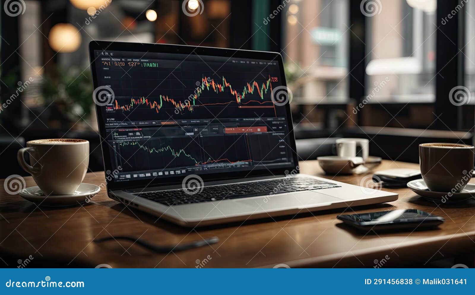 A Side View of a Trader Using a Laptop with Forex Charts Projected Onto ...