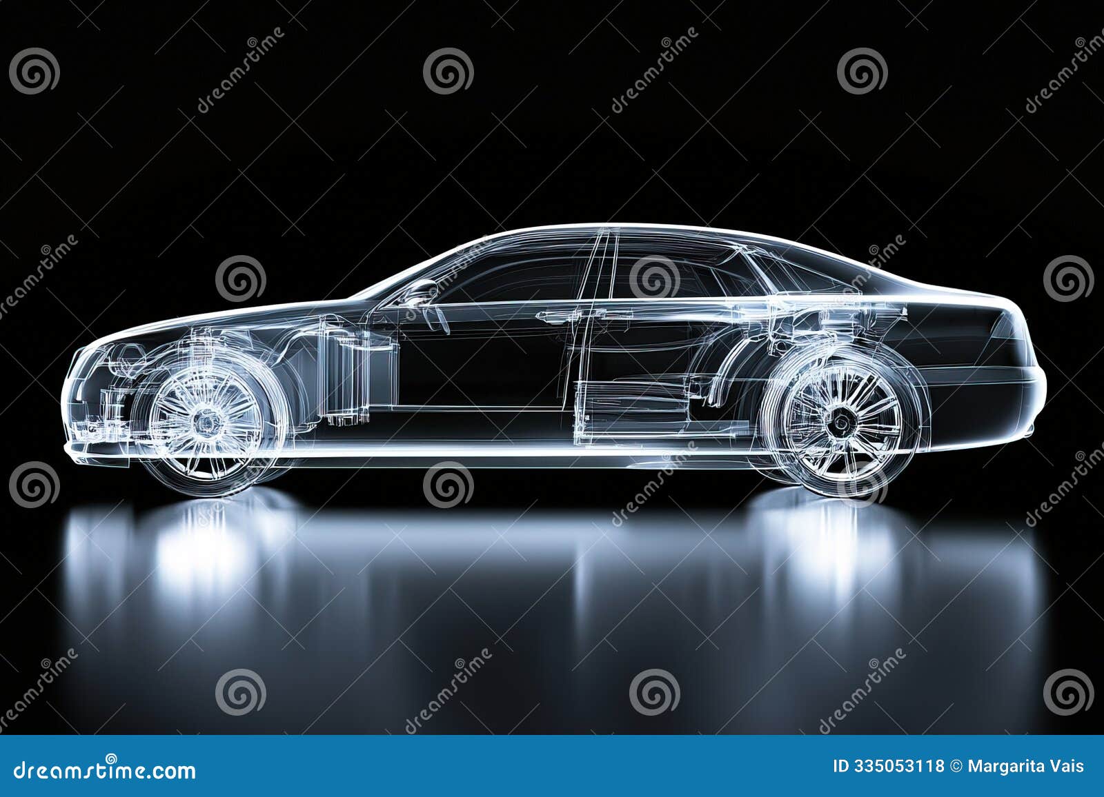 Side View Transparent Modern Car in X Ray on Black Background Stock ...