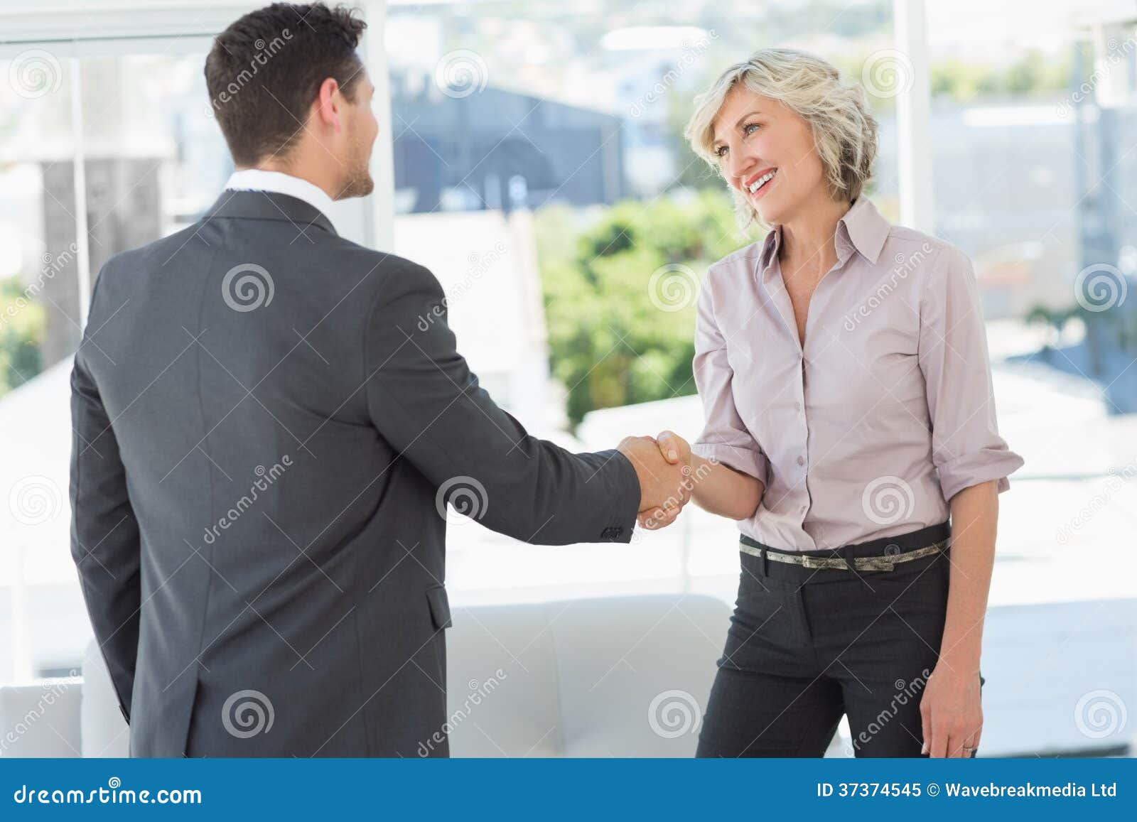 Side View of Two Executives Shaking Hands Stock Image - Image of young ...