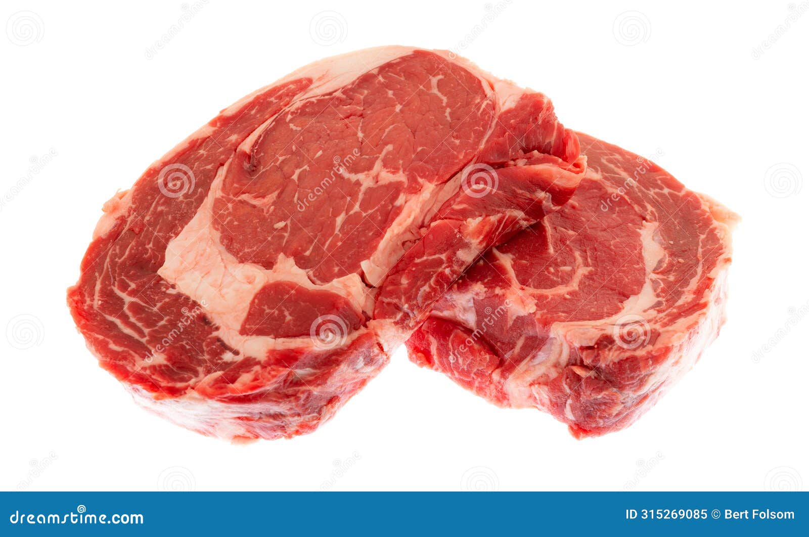 Side View of Two Fresh Ribeye Steaks on a White Background Stock Image ...