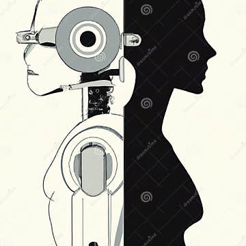 Side View of Two Humanoid Robots Standing Back To Back. Artificial ...