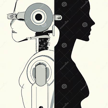 Side View of Two Humanoid Robots Standing Back To Back. Artificial ...