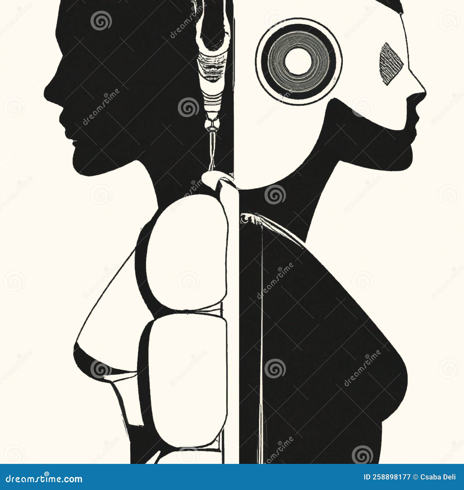 Side View of Two Humanoid Robots Standing Back To Back. Artificial ...