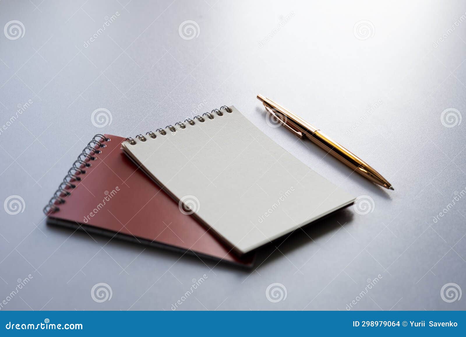 Side View on Two Small Notepads and Golden Pen on the Table Stock Photo ...