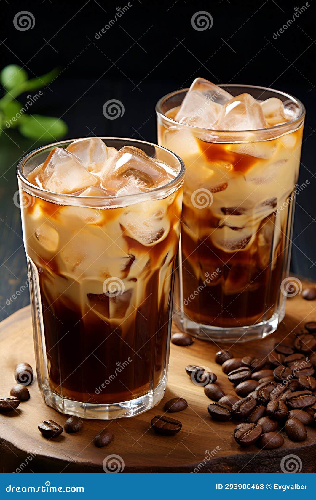 Side View of Two Transparent Glasses with Cold Coffee with Milk and Ice ...