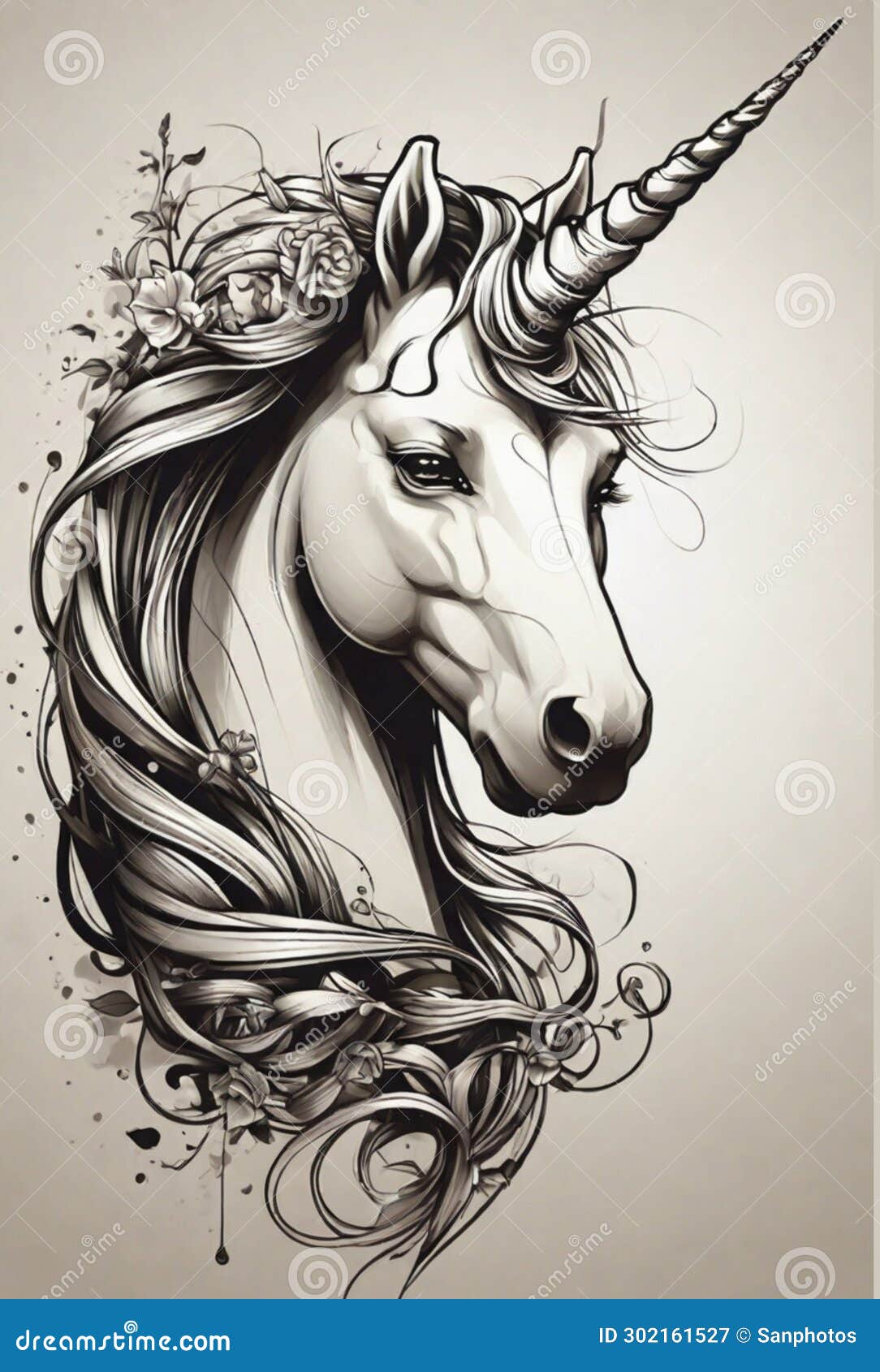 Side View of a Unicorn Head - Black and White Design Stock Illustration ...