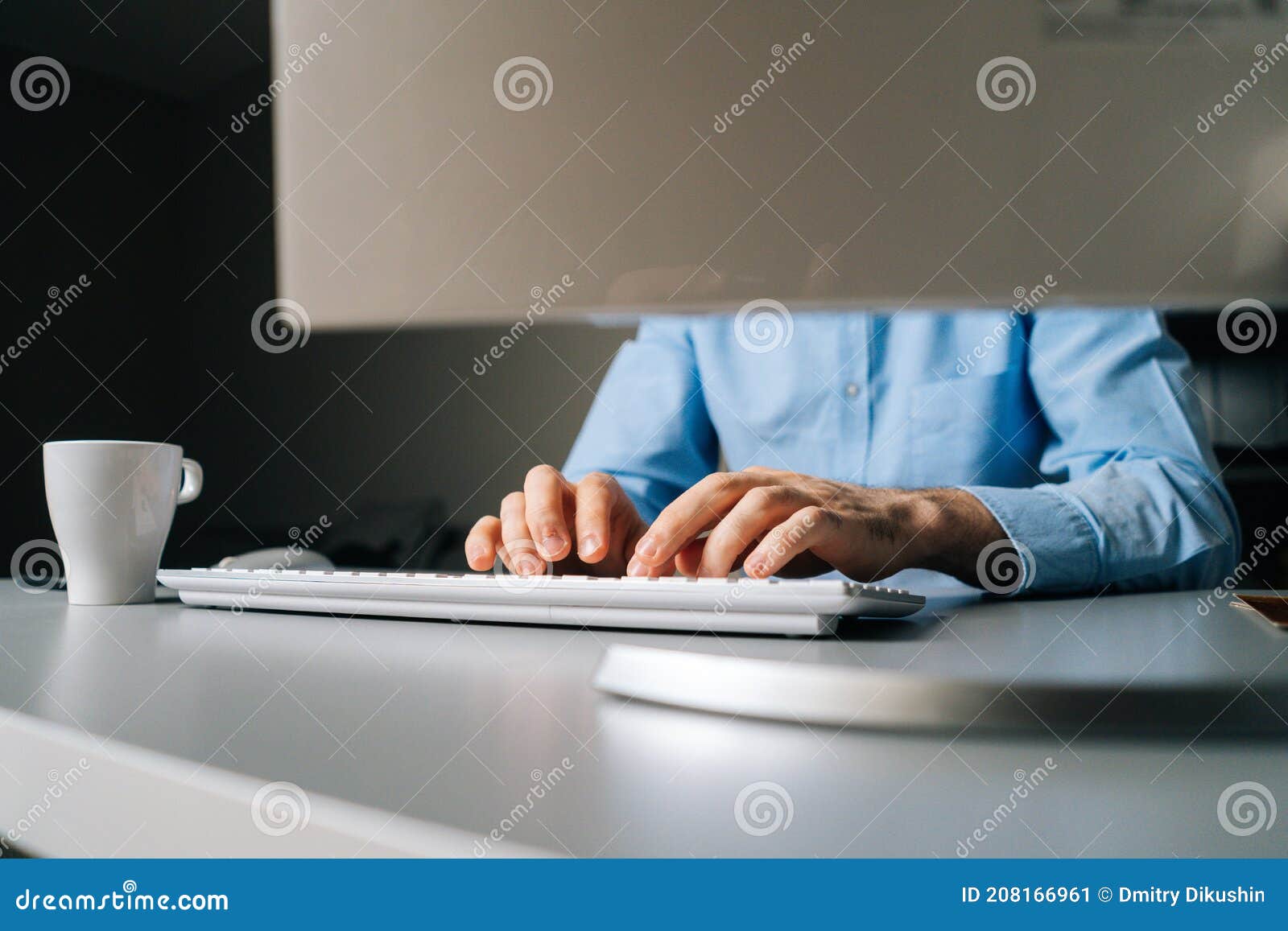 Side View of Unrecognizable Man Using Computer and Typing Online ...
