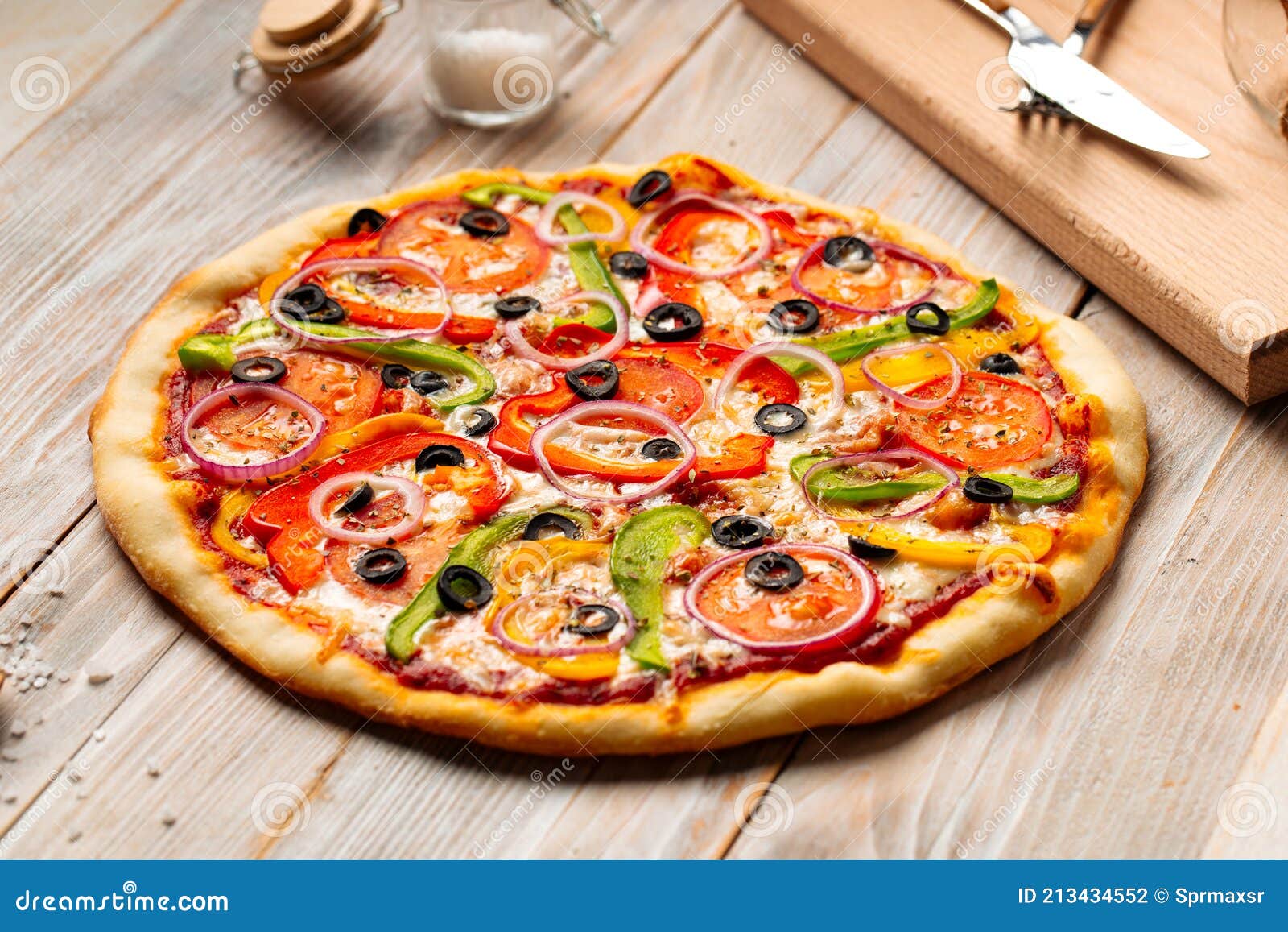 Side View on Vegetable Pizza with Pepper Stock Photo - Image of ...