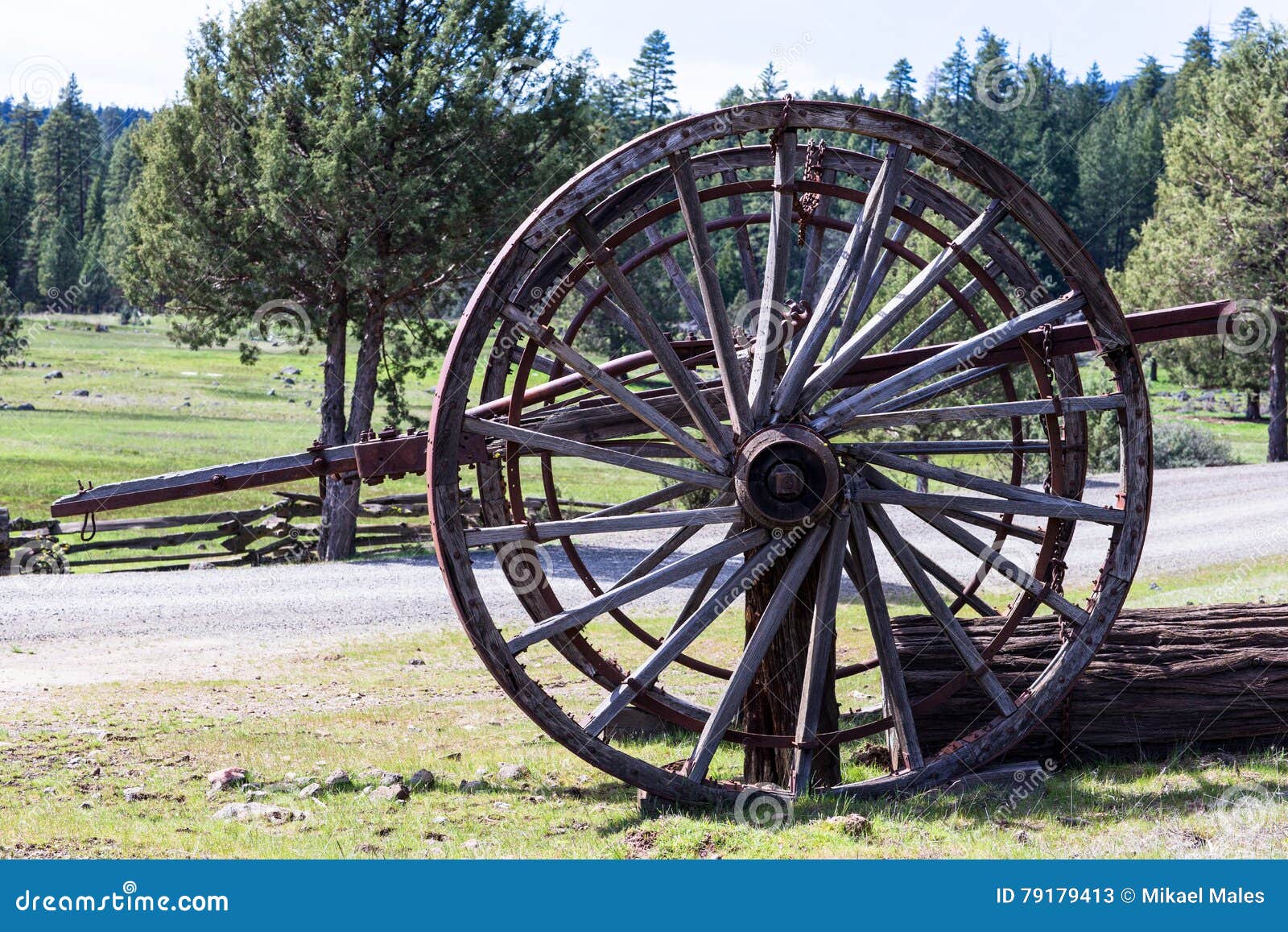 Side View of a Very Old Logging Cart with Gigantic Wheels Stock Image ...