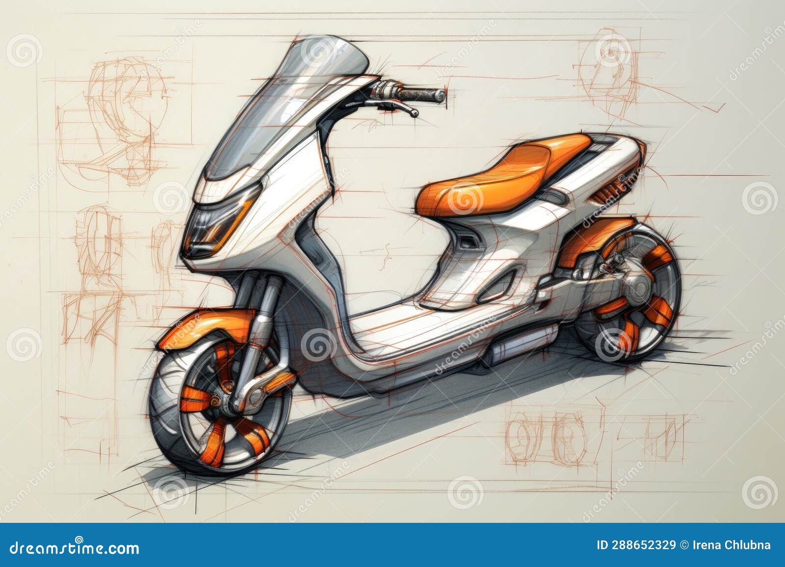 Side View of Vintage Scooter, Sketch Stock Illustration - Illustration ...