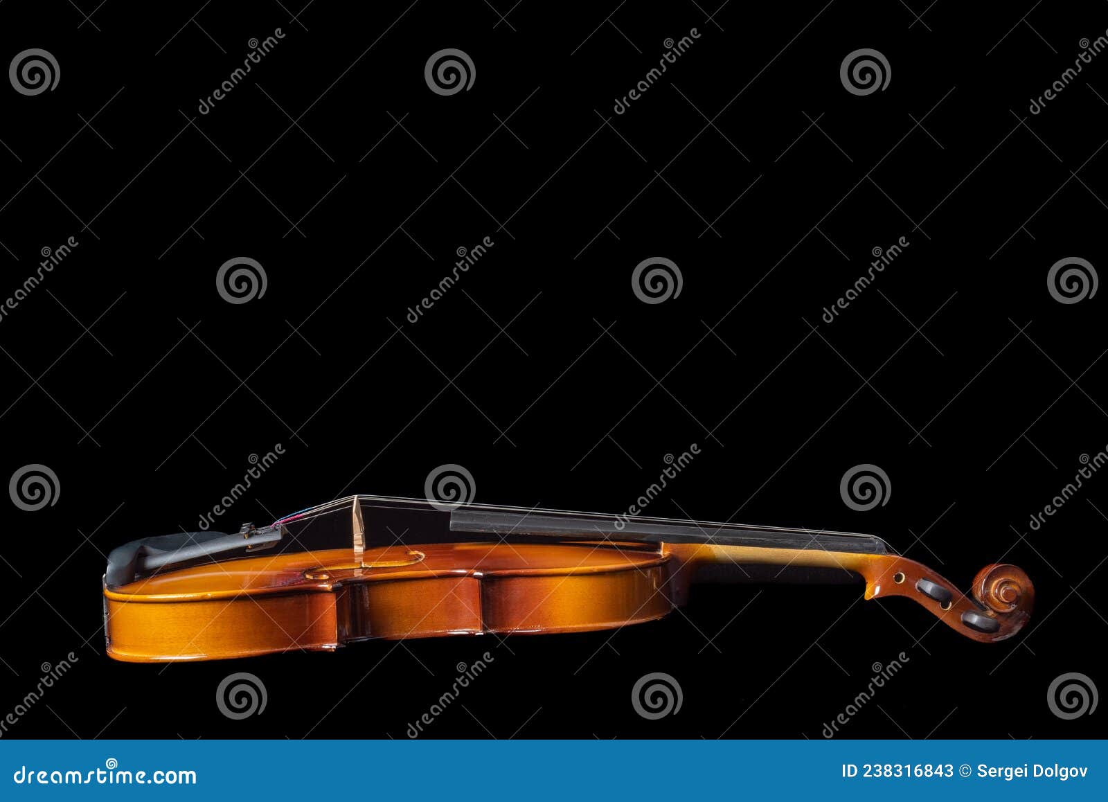 Side View of a Violin Lying on a Black Background. Stock Image - Image ...