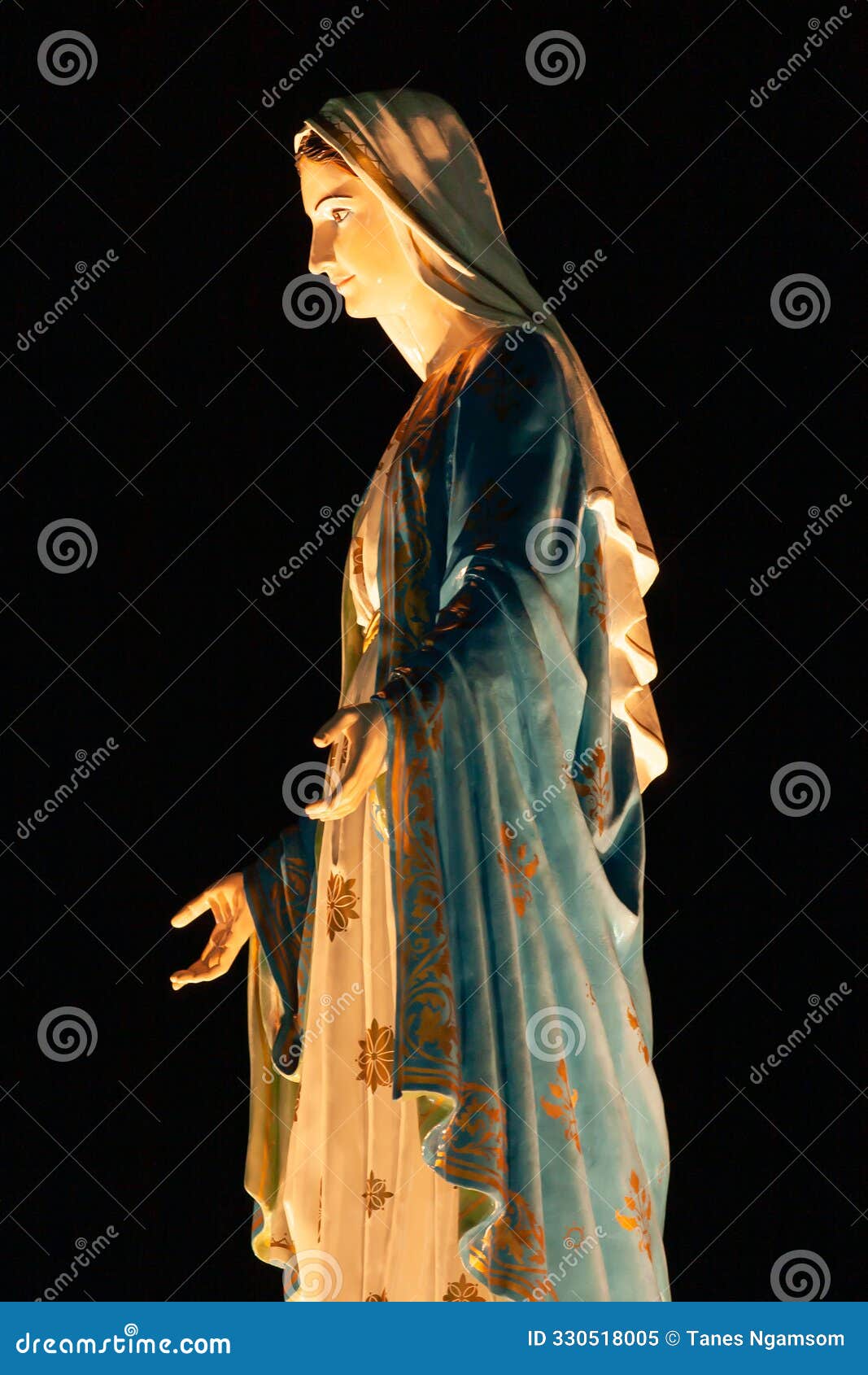 Side View of the Virgin Mary Statue at Night Stock Image - Image of ...
