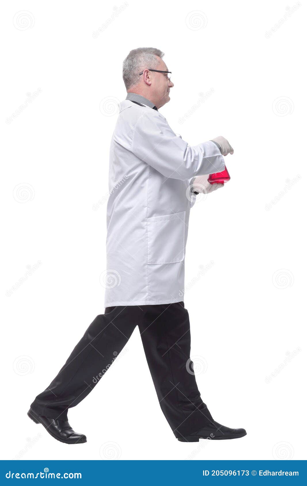 Side View of Walking Lab Scientist Isolated on White Background Stock ...