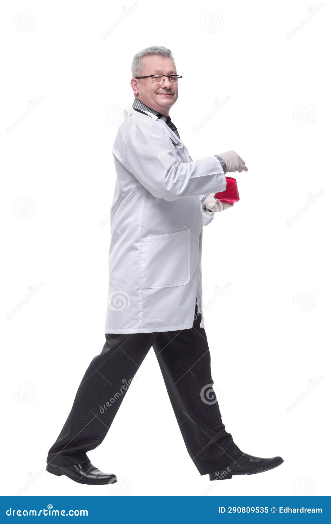 Side View of Walking Lab Scientist Isolated on White Background Stock ...