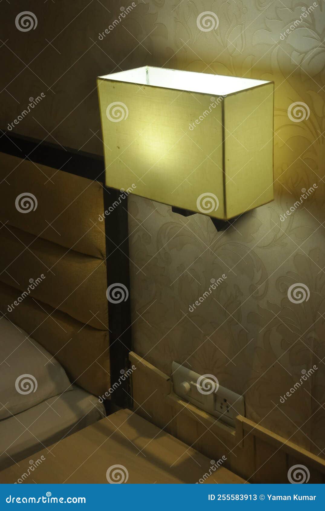 Side View of Wall Light Lamp Near To Bed Stock Image - Image of design ...