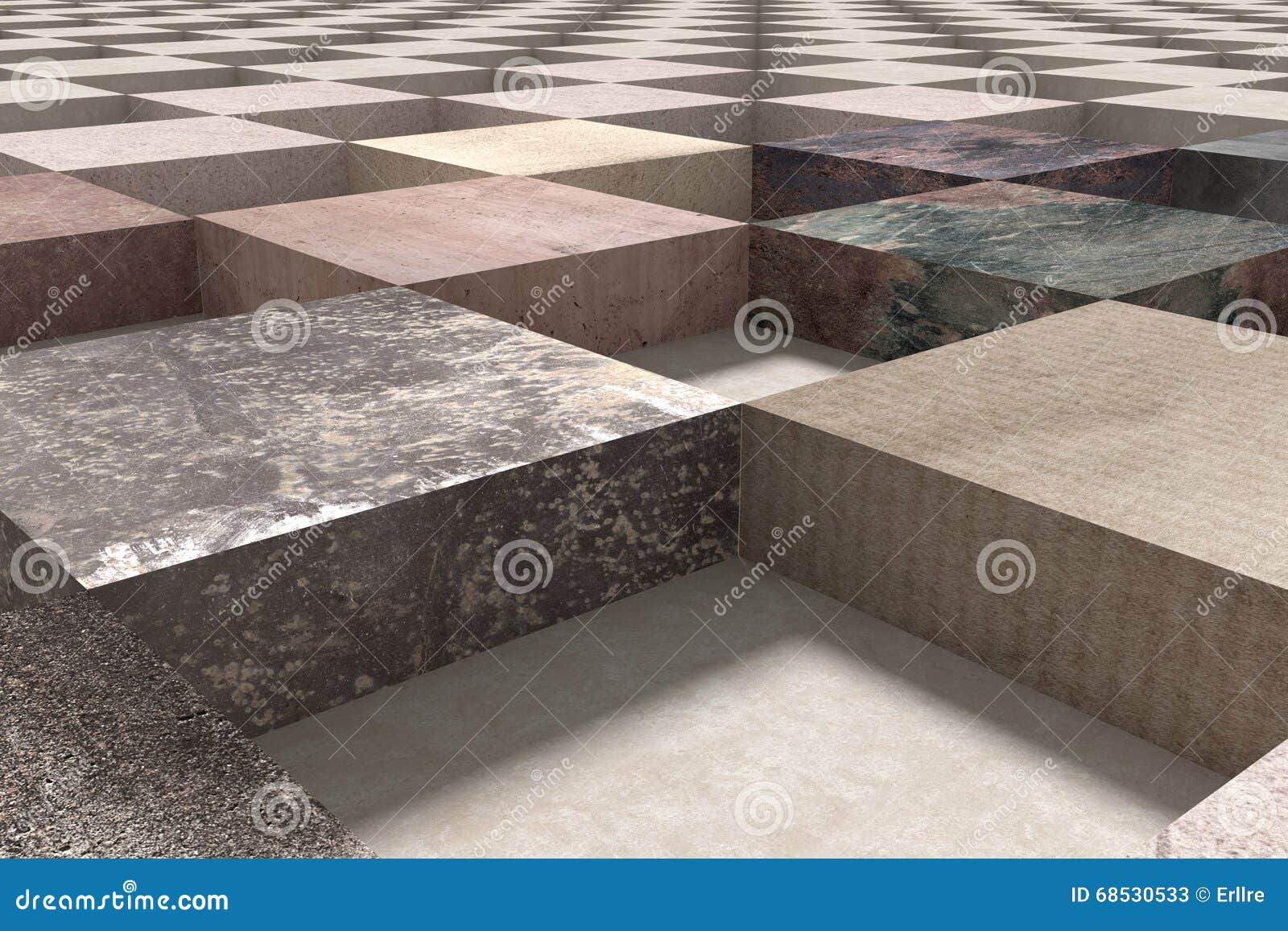 Side View on Wall Made of Square Elements Stock Illustration ...