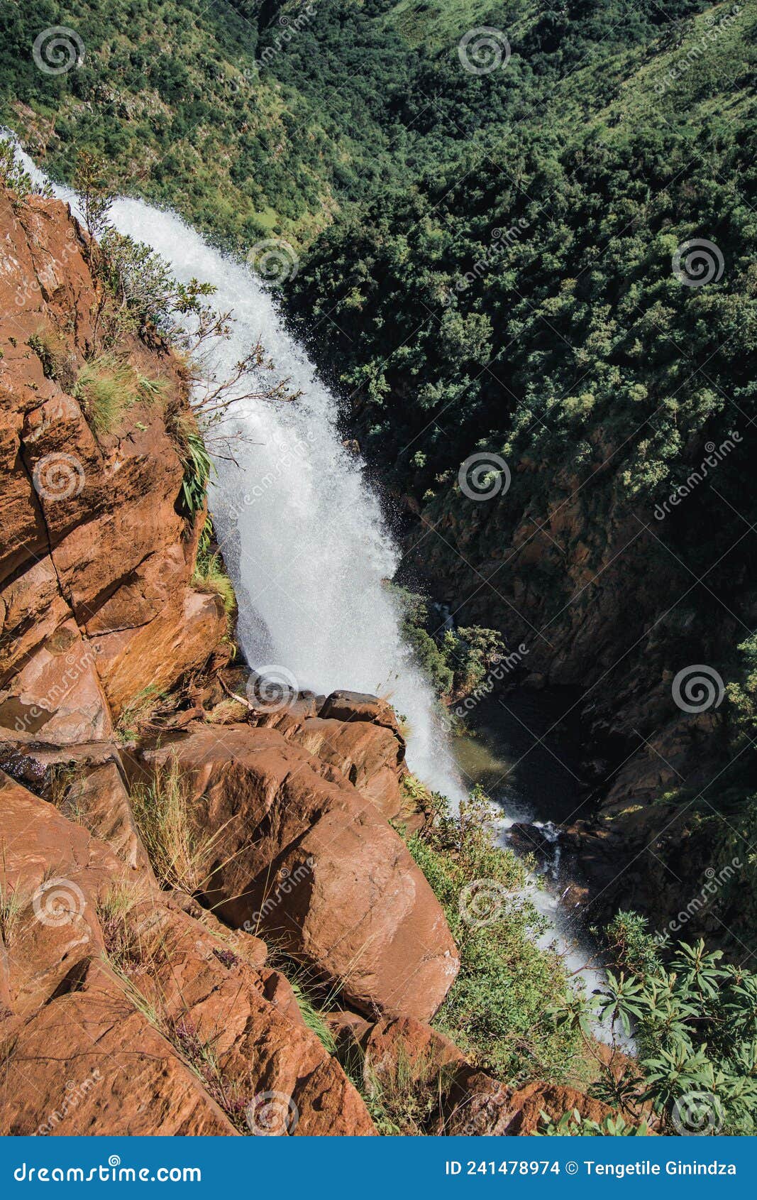 Side View of the Waterfall with Green Vegetation Stock Photo - Image of ...