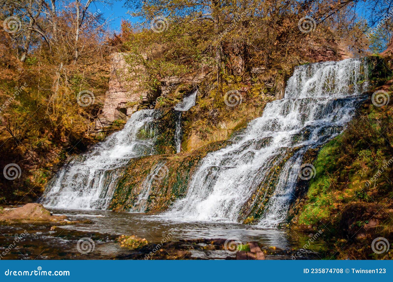 Side View of the Waterfall. Landscape on Background of Blue Sky Stock ...