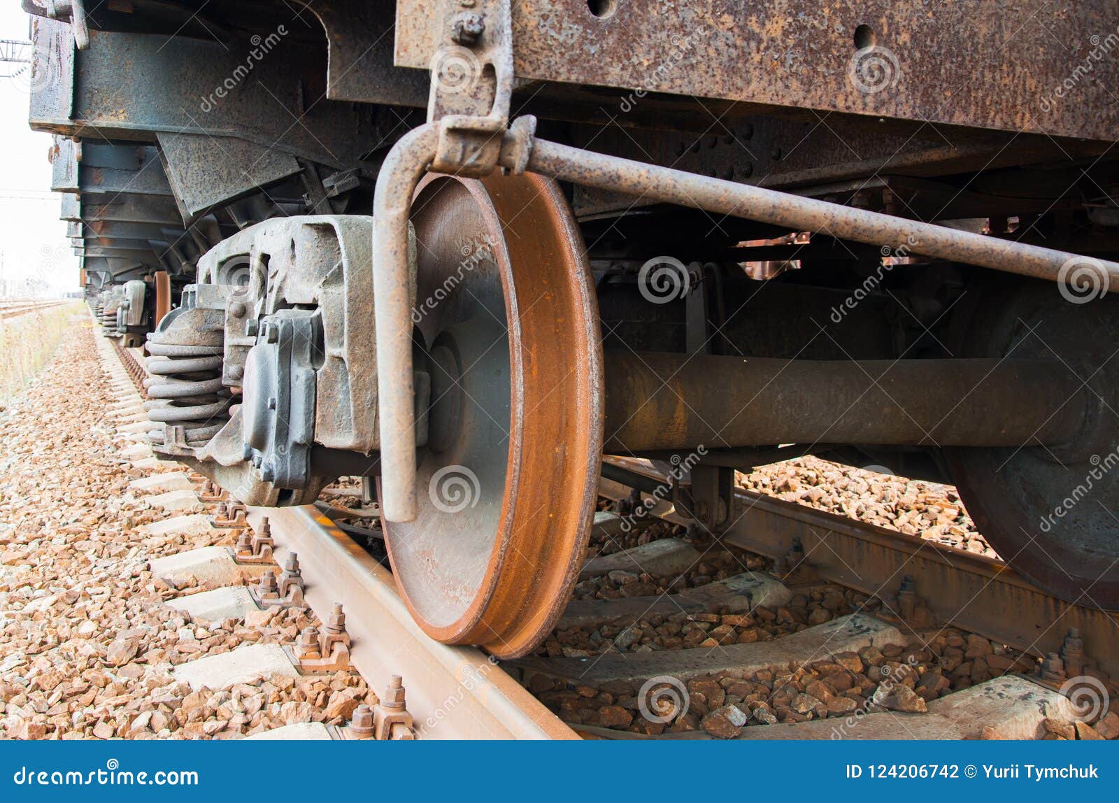 Side View of Wheel Wagon of Old Rusty Freight Train Stock Photo - Image ...