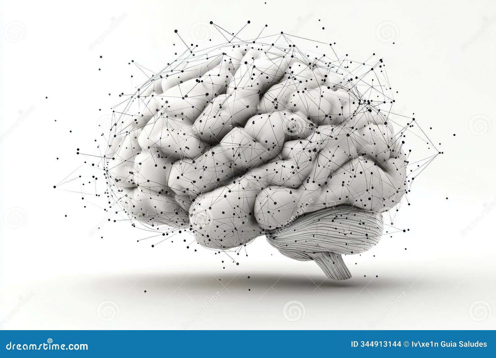 Side View Of A White Brain With Interconnected Neuronal Dots On A White ...