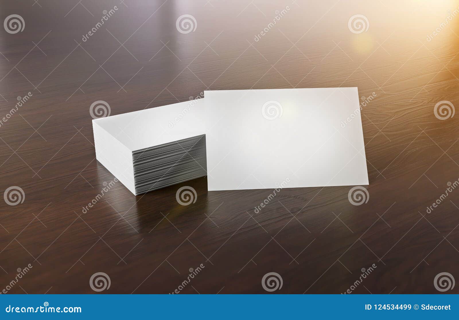 White Business Card Stack on Wooden Desk 3D Rendering Stock ...