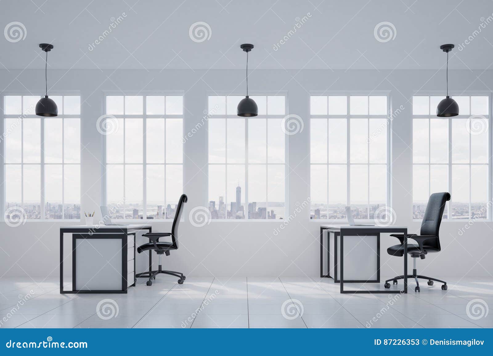 Side View of a White CEO Office, Windows Stock Illustration ...