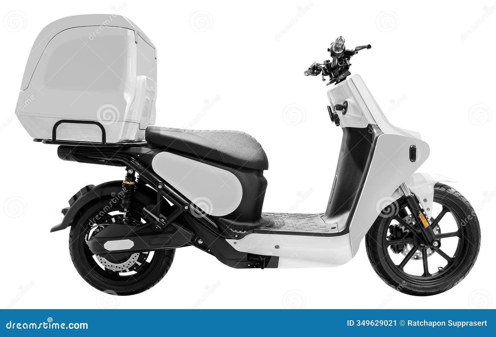 Side View White Electric Scooter with White Box Isolated on White ...